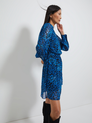 Blue Animal Print High Neck Tie Waist Mini Dress | Women | George at ASDA