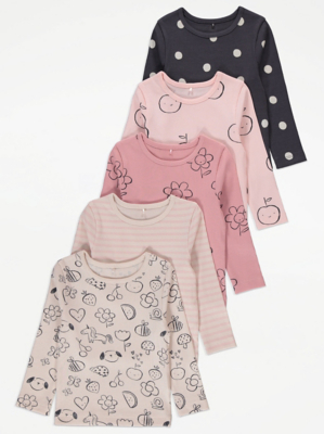 Fun Ribbed Long Sleeve Tops 5 Pack | Sale & Offers | George at ASDA