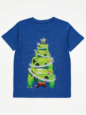 Cobalt Blue Gamer Christmas Tree T-Shirt | Kids | George at ASDA