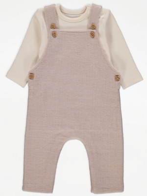 Neutral Soft Touch Dungarees and Ribbed Top Outfit | Baby | George at ASDA