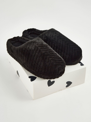 Black Mule Fleece Slippers Gift Box | Lingerie | George at ASDA