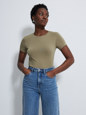Khaki Basic Crew Neck Top | Sale & Offers | George at ASDA
