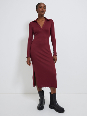 Orange Collared Ribbed Knitted Midi Dress | Women | George at ASDA