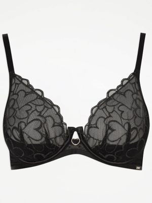 Entice Black Star Embroidered Plunge Bra | Lingerie | George at ASDA