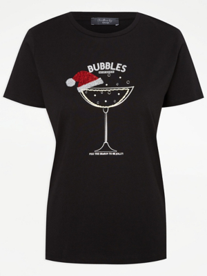 Black Sequin Santa Hat Christmas Bubbles T-Shirt | Women | George at ASDA