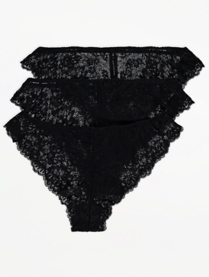 Black Lace Brazilian Knickers 3 Pack | Lingerie | George at ASDA