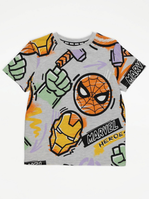 Marvel Disney 100 Superhero Grey Marl T-Shirt | Kids | George at ASDA