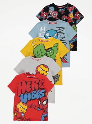 Marvel Characters Graphic T-Shirts 5 Pack | Kids | George at ASDA