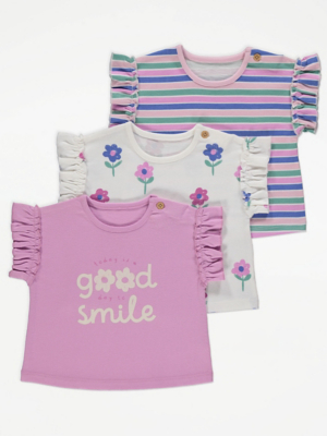 Floral Stripe Frill Tops 3 Pack | Baby | George at ASDA