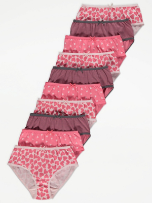 Pink Heart Print Briefs 10 Pack | Kids | George at ASDA
