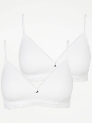 White Lace Trim Non-Wired Padded Bras 2 Pack | Lingerie | George at ASDA