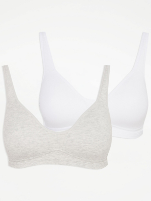 White/Grey Sporty Non-Wired Padded Bras 2 Pack | Lingerie | George at ASDA