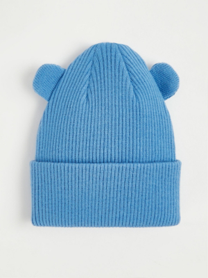 Blue Ear Ribbed Beanie Hat | Baby | George at ASDA