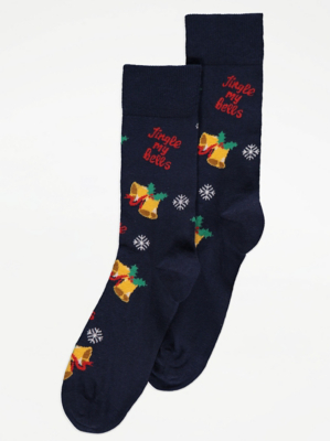 Navy Jingle My Bells Christmas Ankle Socks | Men | George at ASDA