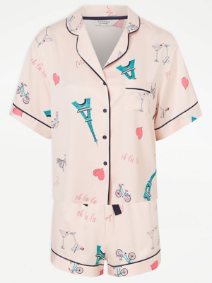 Pink Paris Satin Shirt Pyjamas | Lingerie | George at ASDA
