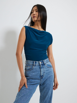 Teal Twist Shoulder Drape Top | Women | George at ASDA