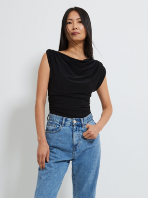 Black Twist Shoulder Drape Top | Women | George at ASDA
