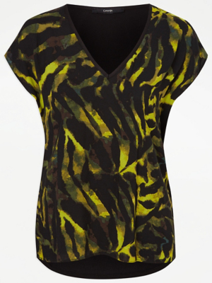 Green Patterned V Neck T-Shirt | Women | George at ASDA