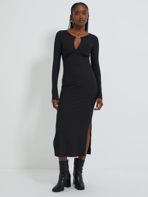 Black Ribbed Cut Out Midi Dress | Sale & Offers | George at ASDA