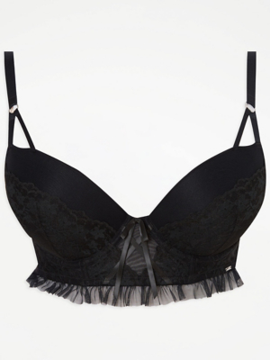 Entice Black Embroidered Plunge Padded Bra | Lingerie | George at ASDA