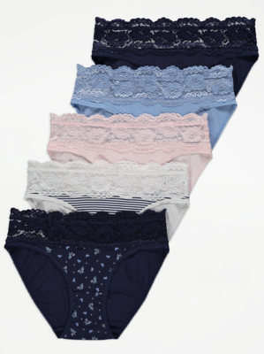 Blue Sparkle Lace Super High Leg Knickers 2 Pack | Lingerie | George at ...