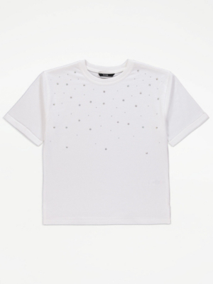White Embellished T-Shirt | Kids | George at ASDA