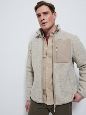 Beige Zip Through Borg Pocket Fleece | Men | George at ASDA