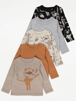 Animal Print Long Sleeve Tops 5 Pack | Kids | George at ASDA