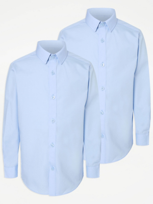 Boys Light Blue Slim Fit Long Sleeve School Shirts 2 Pack | School ...