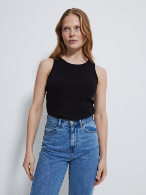 Black Ribbed Built In Bra Vest Top | Sale & Offers | George at ASDA