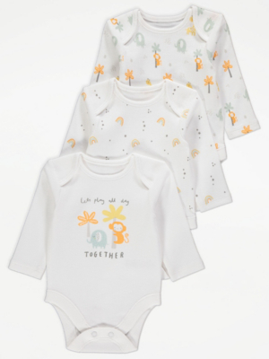 White Safari Animal Ribbed Long Sleeve Bodysuits 3 Pack | Baby | George ...