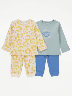 Blue Wildlife Animal Long Sleeve Sleepsuits 3 Pack | Baby | George at ASDA