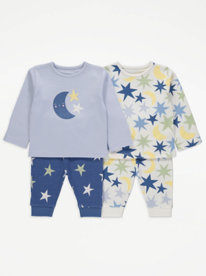 Moon and Stars Long Sleeve Pyjamas 2 Pack | Baby | George at ASDA