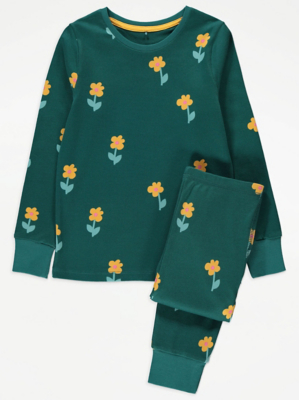 Dark Green Floral Long Sleeve Pyjamas | Kids | George at ASDA