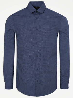 Navy Dot Print Long Sleeve Shirt | Men | George at ASDA
