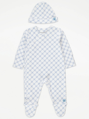 Blue Repeated Pattern Sleepsuit and Hat Outfit | Baby | George at ASDA