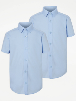 Boys Light Blue Slim Fit Short Sleeve School Shirts 2 Pack | School ...