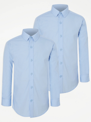 Boys Light Blue Long Sleeve School Shirts 2 Pack | School | George at ASDA