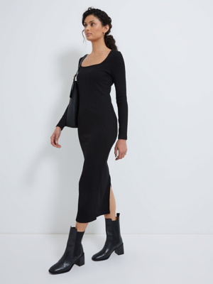 Black Crew Neck Ribbed Knit Midi Dress | Women | George at ASDA