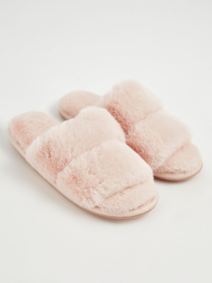 Light Pink Faux Fur Slider Slippers | Lingerie | George at ASDA