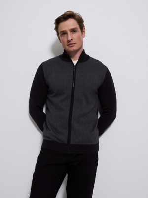 Black Chunky Knit Zip Up Jumper | Men | George at ASDA