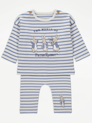 Peter Rabbit White Bodysuit Striped Dungarees and Hat Outfit | Baby ...