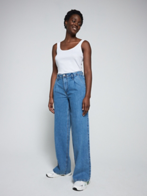 Mid Wash Paper Bag Wide Leg Jeans | Women | George at ASDA