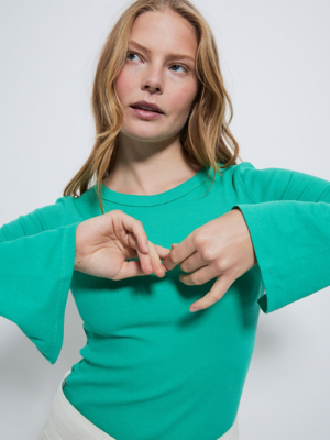 Bright Green Ribbed Flare Long Sleeve Top | Women | George at ASDA