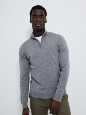 Light Grey Wool Blend Quarter Zip Jumper | Men | George at ASDA