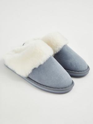 Blue Faux Fur Lined Mule Slippers | Lingerie | George at ASDA