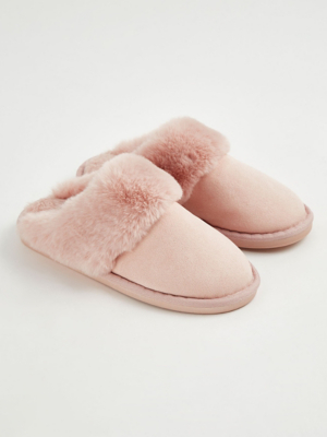 Pink Faux Fur Lined Mule Slippers | Lingerie | George at ASDA