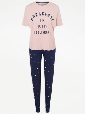 Pink Breakfast in Bed Short Sleeve Pyjamas | Lingerie | George at ASDA