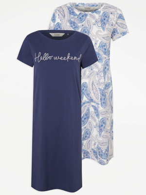 Blue Cup of Tea Nightdresses 2 Pack | Women | George at ASDA