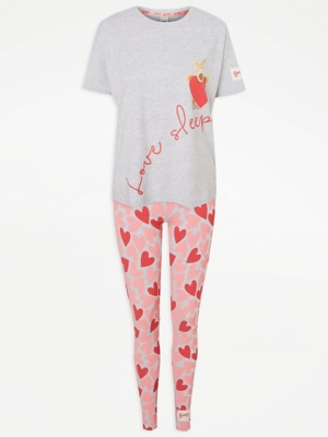Boofle Grey Heart Short Sleeve Valentines Pyjamas | Lingerie | George ...